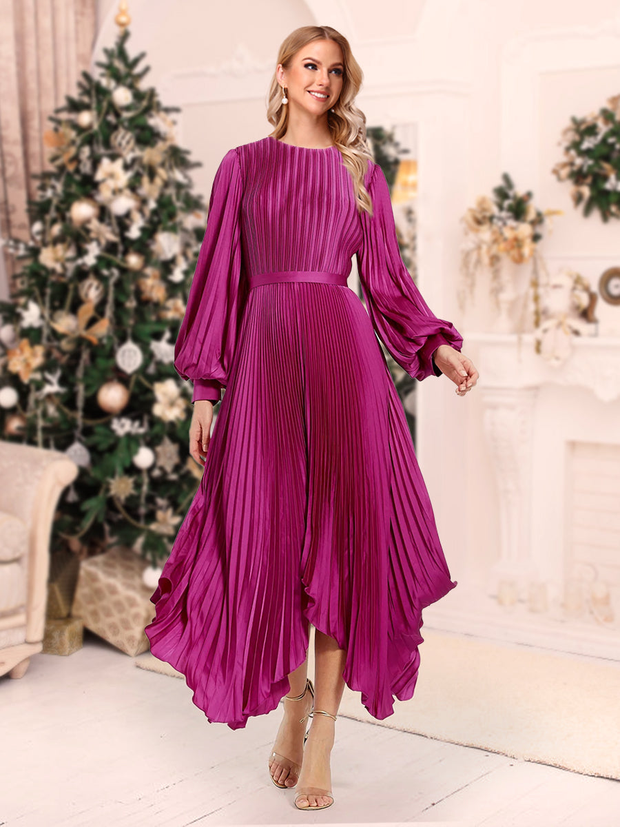 A-Line/Princess Scoop Neck Ankle-Length Christmas Dresses With Pleats ...