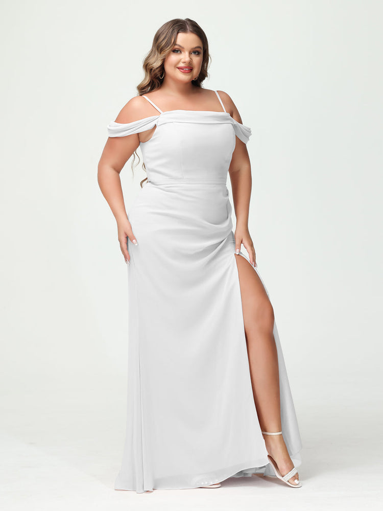 Sheath/Column Spaghetti Straps Off-the-Shoulder Chiffon Split Side Plu ...