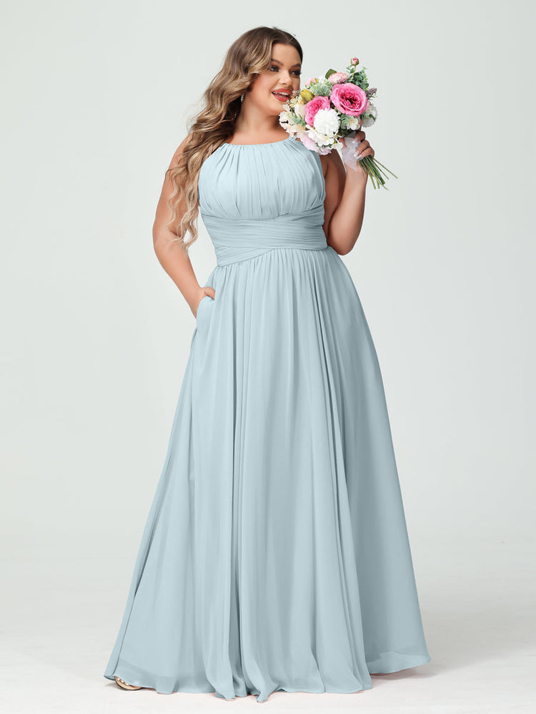 A-Line/Princess Spaghetti Straps Sleeveless Chiffon Ruched Plus Size B ...